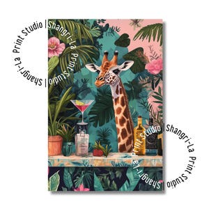 Giraffe in Bar, Art Deco Giraffe Kitchen Print, Kitchen Giraffe Wall ...