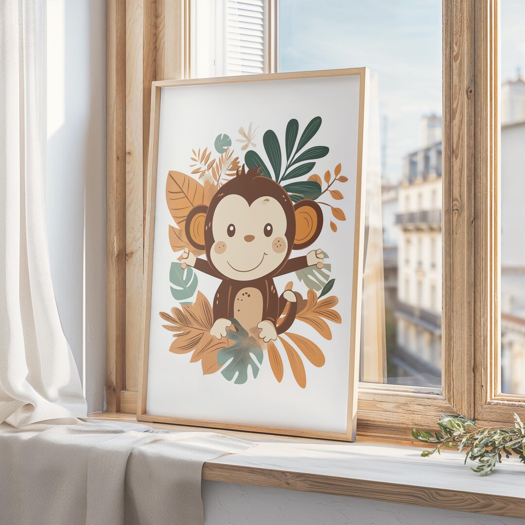 Monkey Watercolor Art, Jungle Baby Room Art, Boho Monkey Art ...