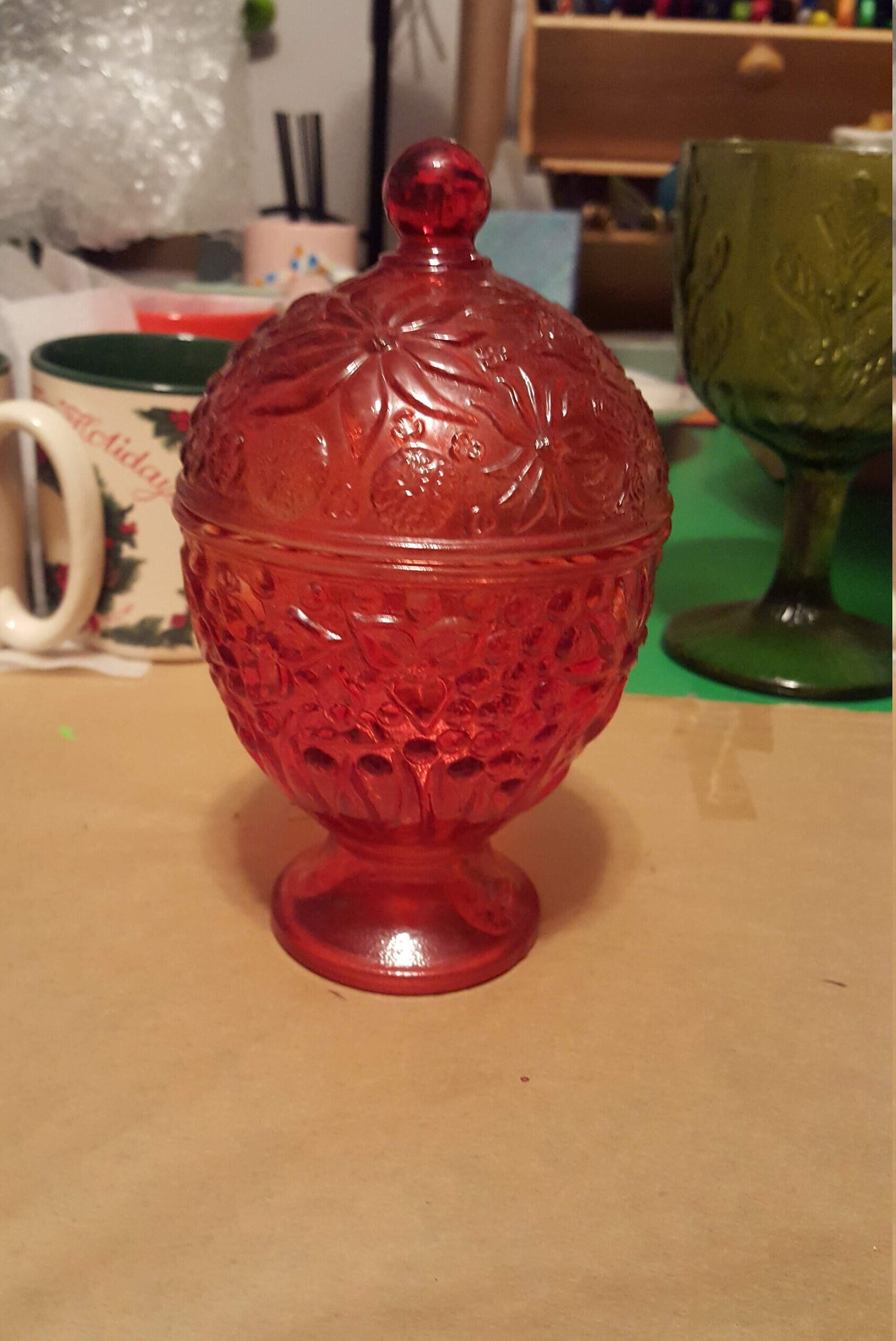 Collectibles Collectible Glass Avon Raspberry Trinket Dish With Lid Art ...