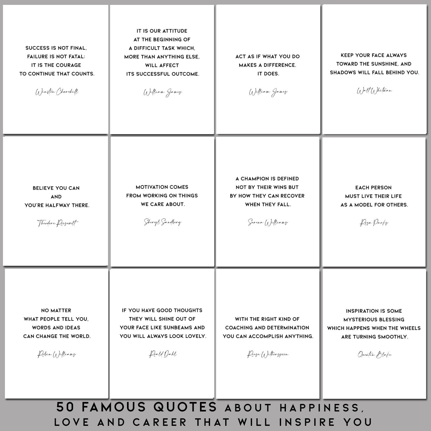 Famous Quotes Bundle 50 Sayings about Happiness Love and | Etsy