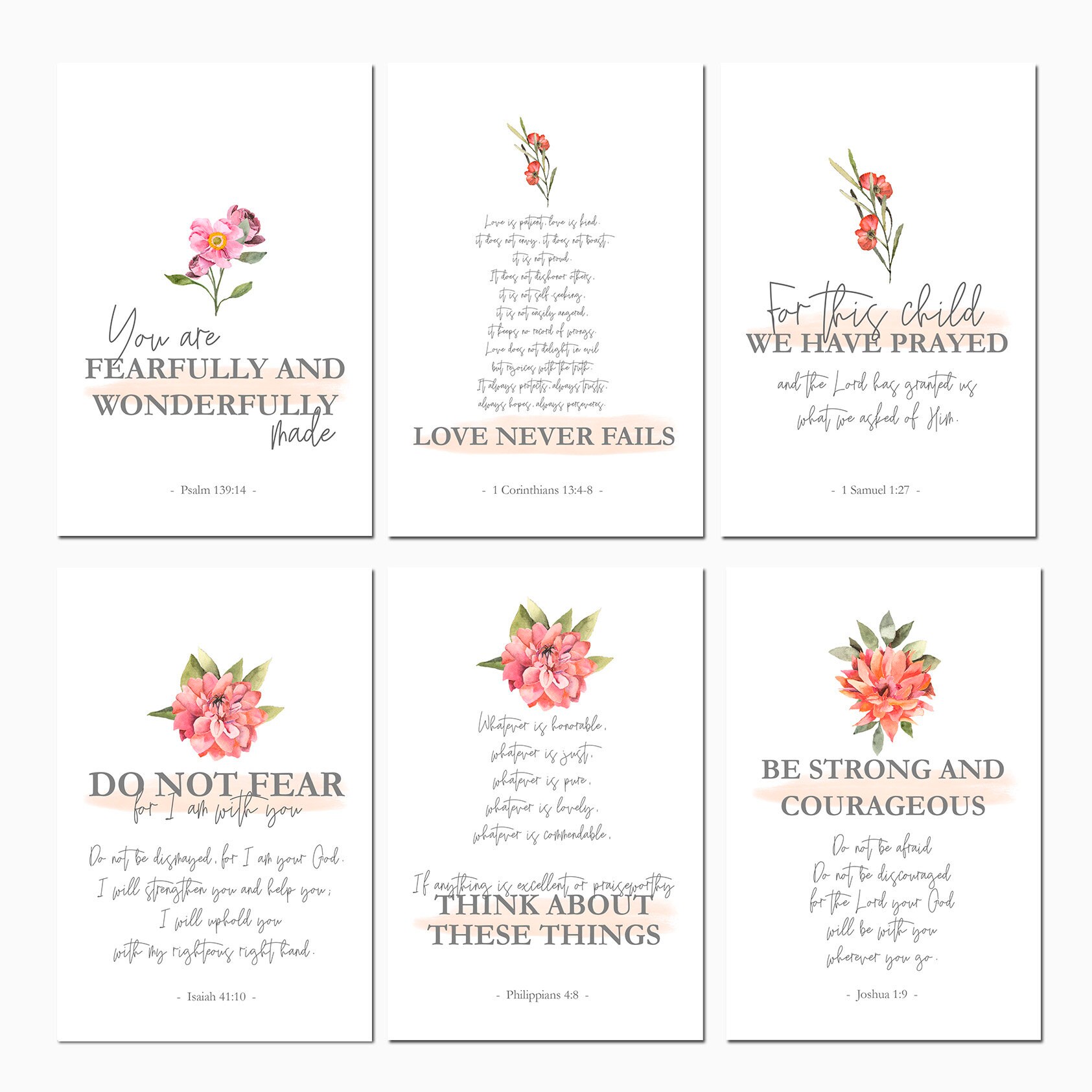 Bible Verses Printable Set Flowers Inspirational Scripture - Etsy