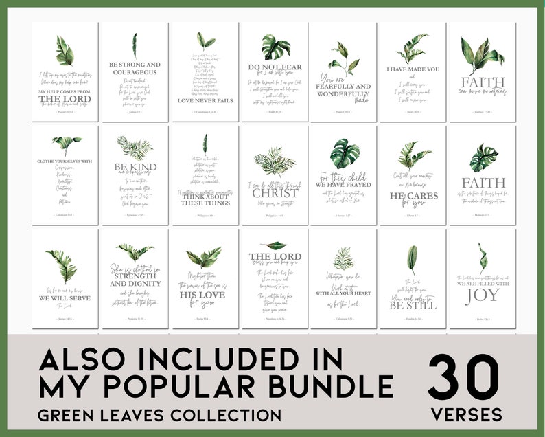 Joshua 1:9 Bible Verse Print, Green Leaf Scripture (digital Download ...