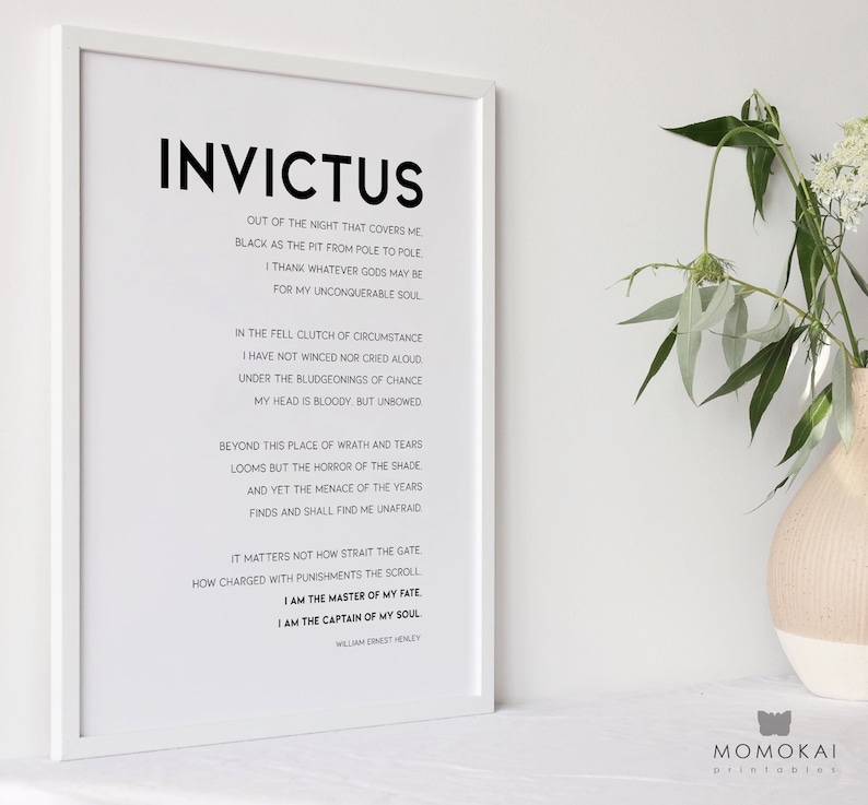 Invictus Poem Print by William Ernest Henley Invictus I Am - Etsy