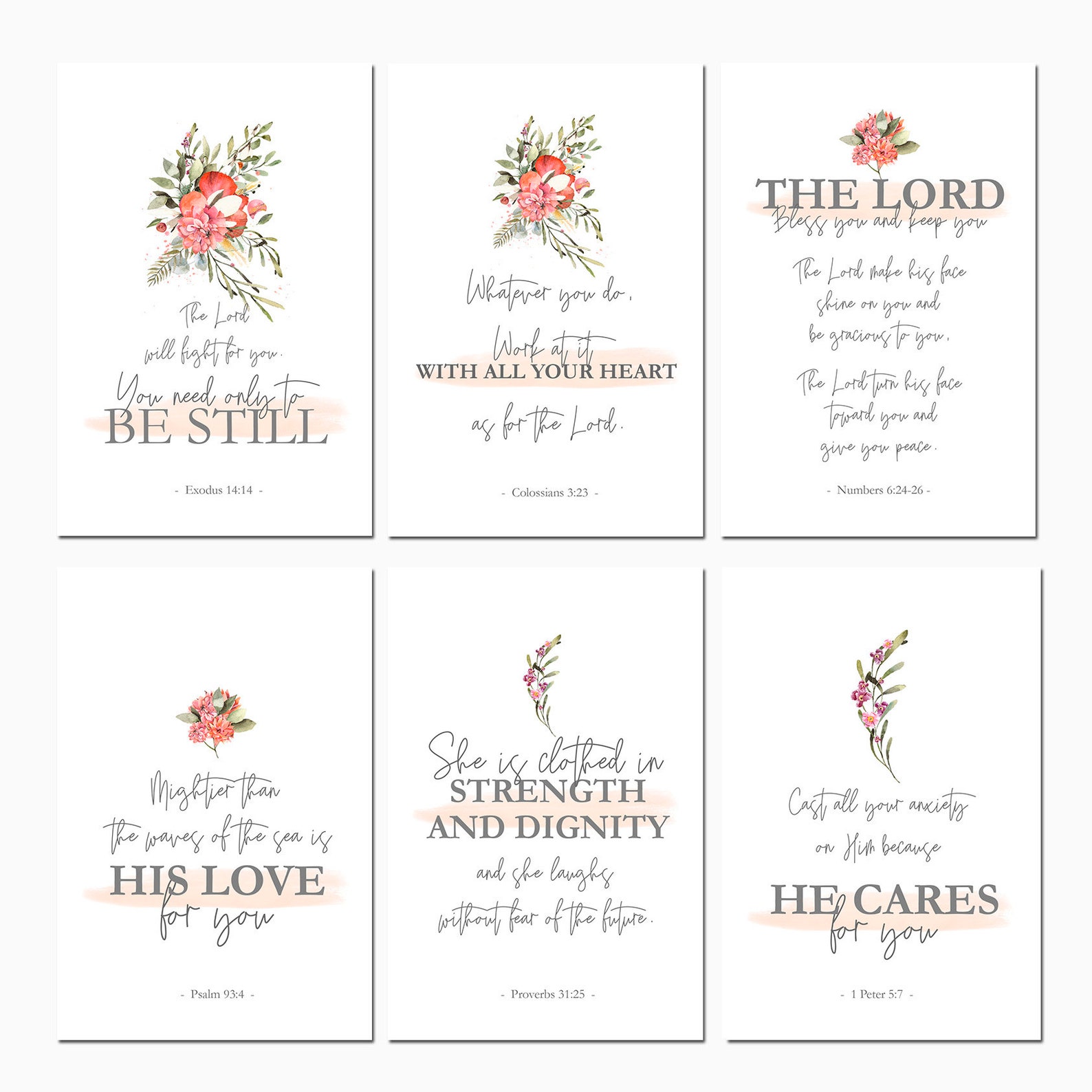 Bible Verses Printable Set Flowers Inspirational Scripture - Etsy
