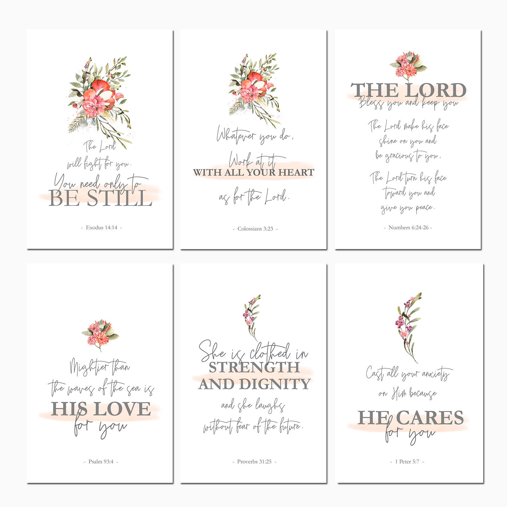 Bible Verses Printable Set Flowers Inspirational Scripture - Etsy