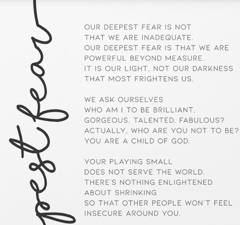 Our deepest fear by Marianne Williamson printable poster | Etsy