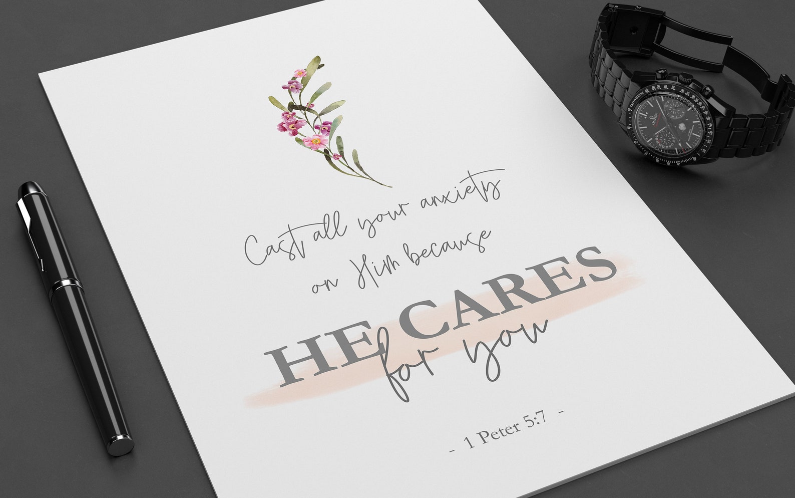 1 Peter 5:7 Verse He Cares for You Printable Pink Bible - Etsy