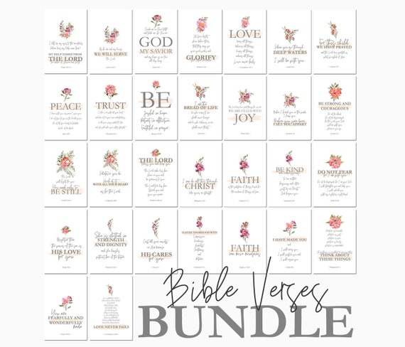 Bible Verses Printable Set Flowers Inspirational Scripture | Etsy