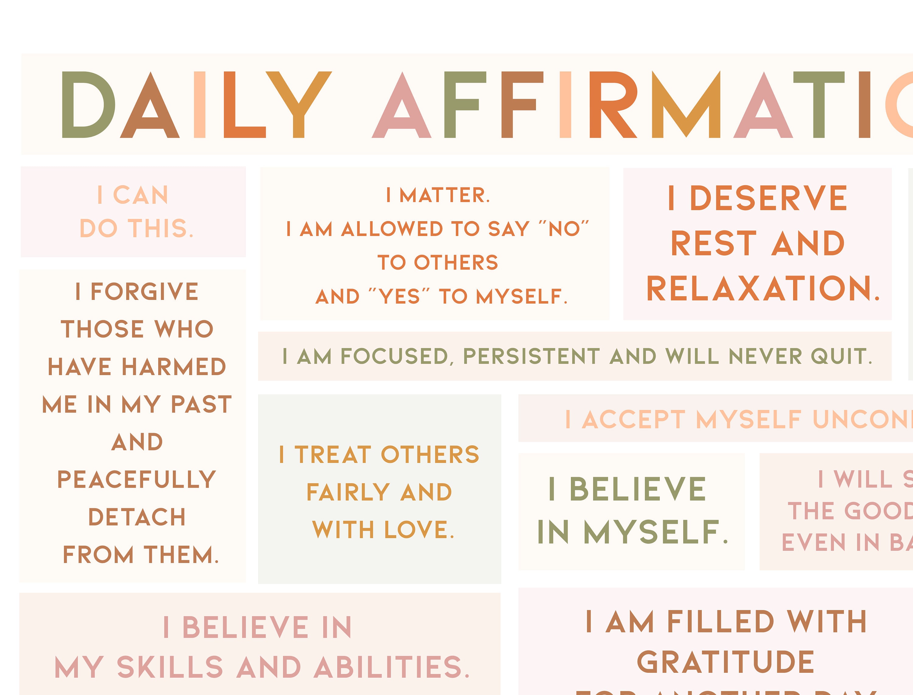 Daily Affirmations Printable Poster Encouragement Mantras | Etsy