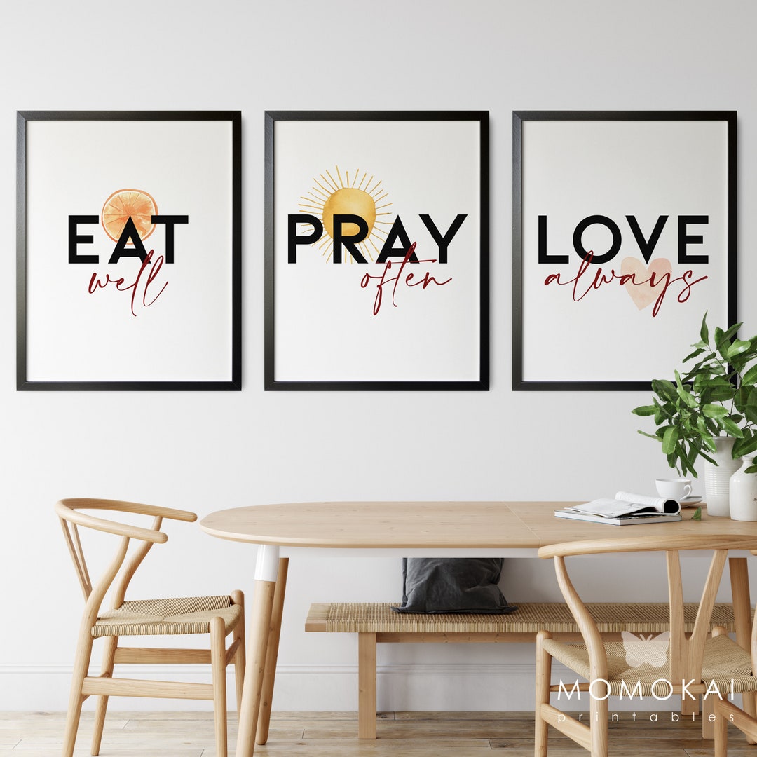 Eat Pray Love Minimalist Prints, Set of 3 Kitchen Dining Room Wall Art ...