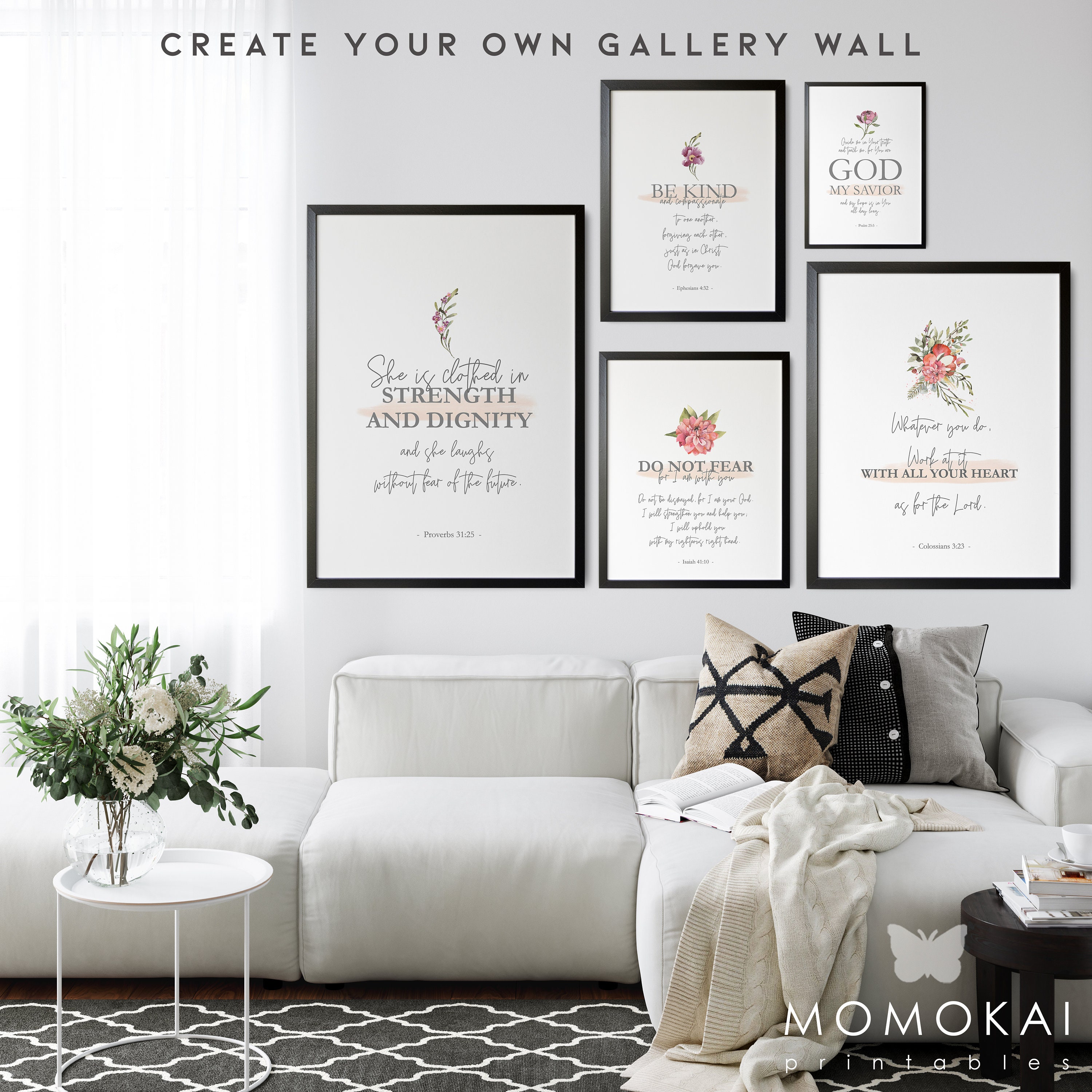 Bible Verses Printable Set Flowers Inspirational Scripture - Etsy