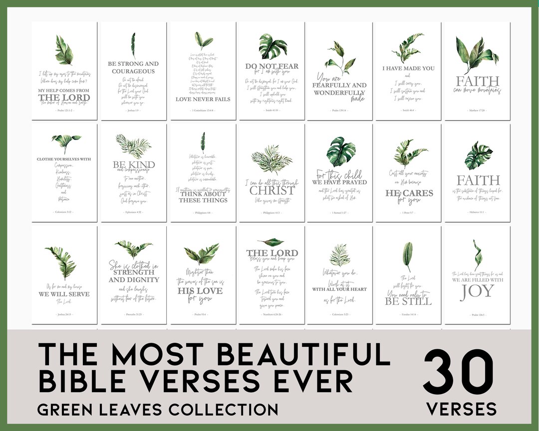 Printable Bible Verse Wall Art Set – Green Botanical Scripture Posters ...
