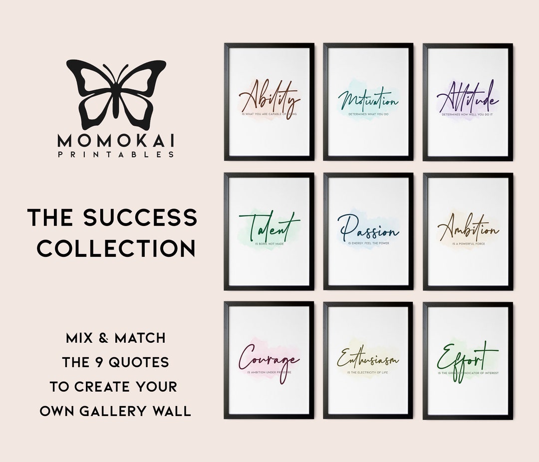 Motivational Workplace Wall Art, Set of 9 Success Quotes, Colorful ...