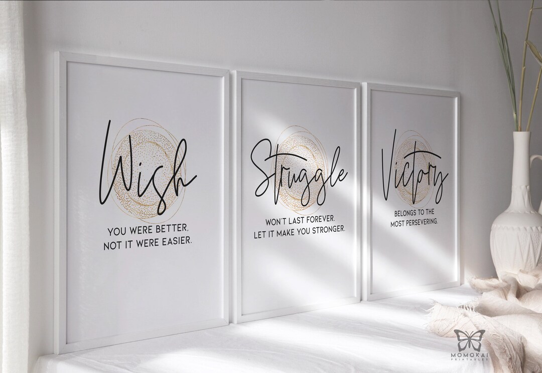Luxury Gold Motivation Wall Art Set, Wish Struggle Victory Quote Prints ...