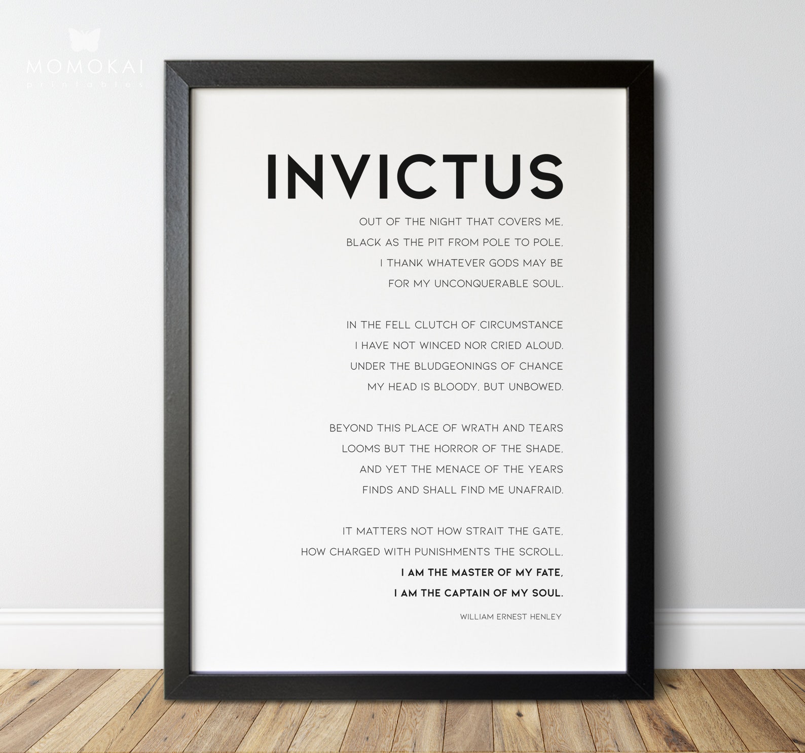 Invictus Poem Print by William Ernest Henley Invictus I Am - Etsy Canada