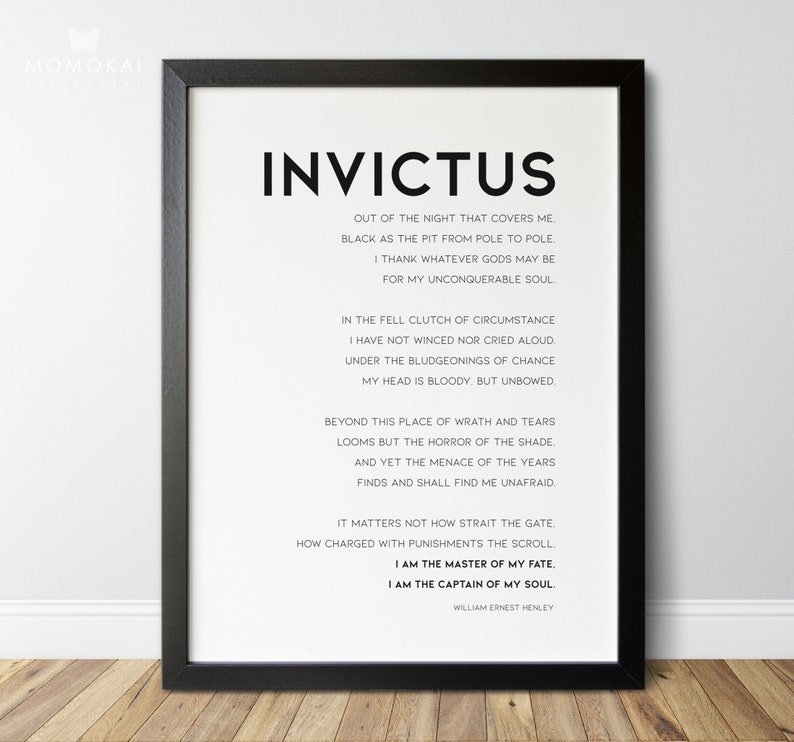 Invictus Poem Print by William Ernest Henley Invictus I Am - Etsy Canada