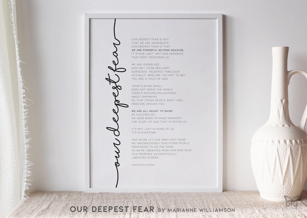 Our Deepest Fear Printable, Marianne Williamson Poem, Printable Wall ...