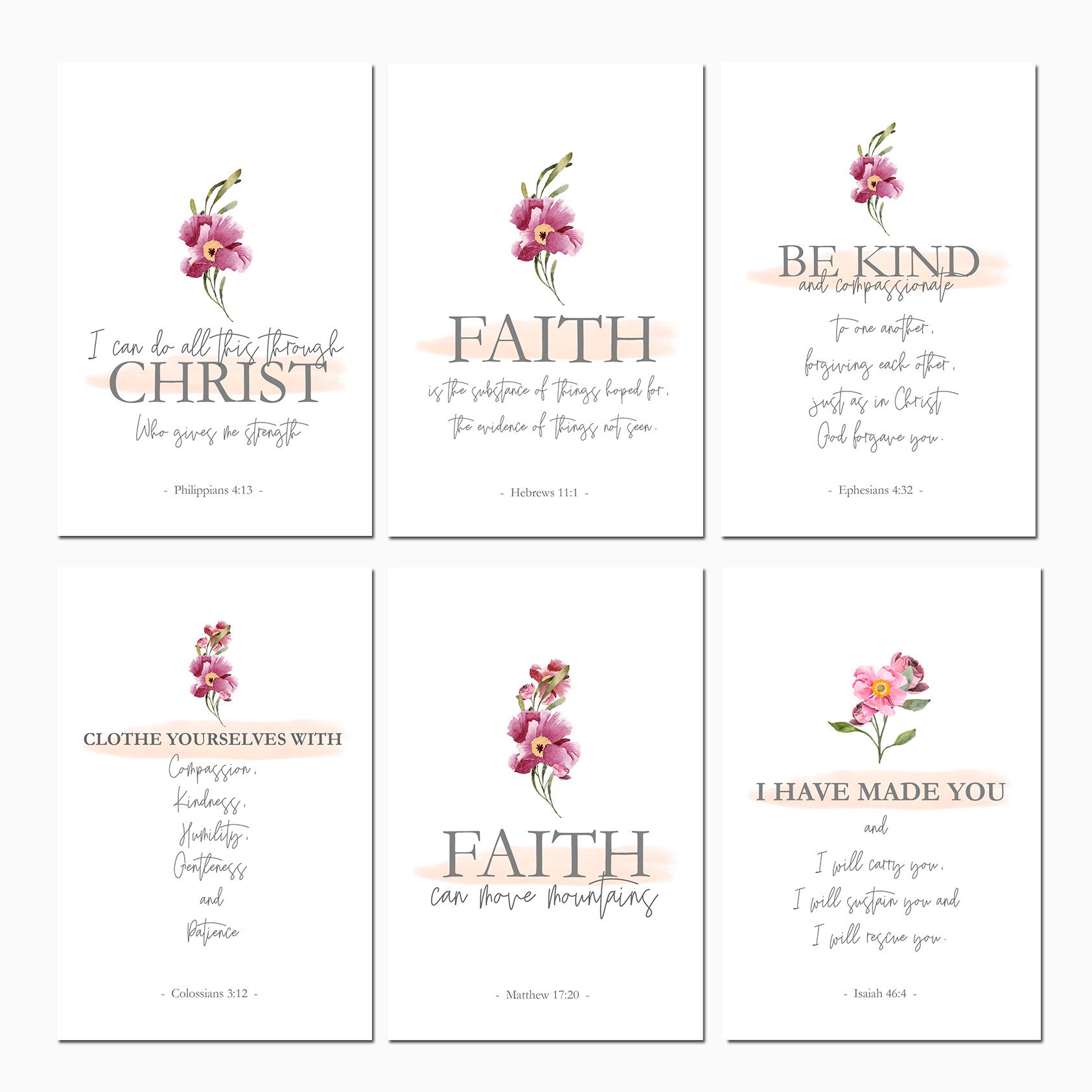 Bible Verses Printable Set Flowers Inspirational Scripture - Etsy