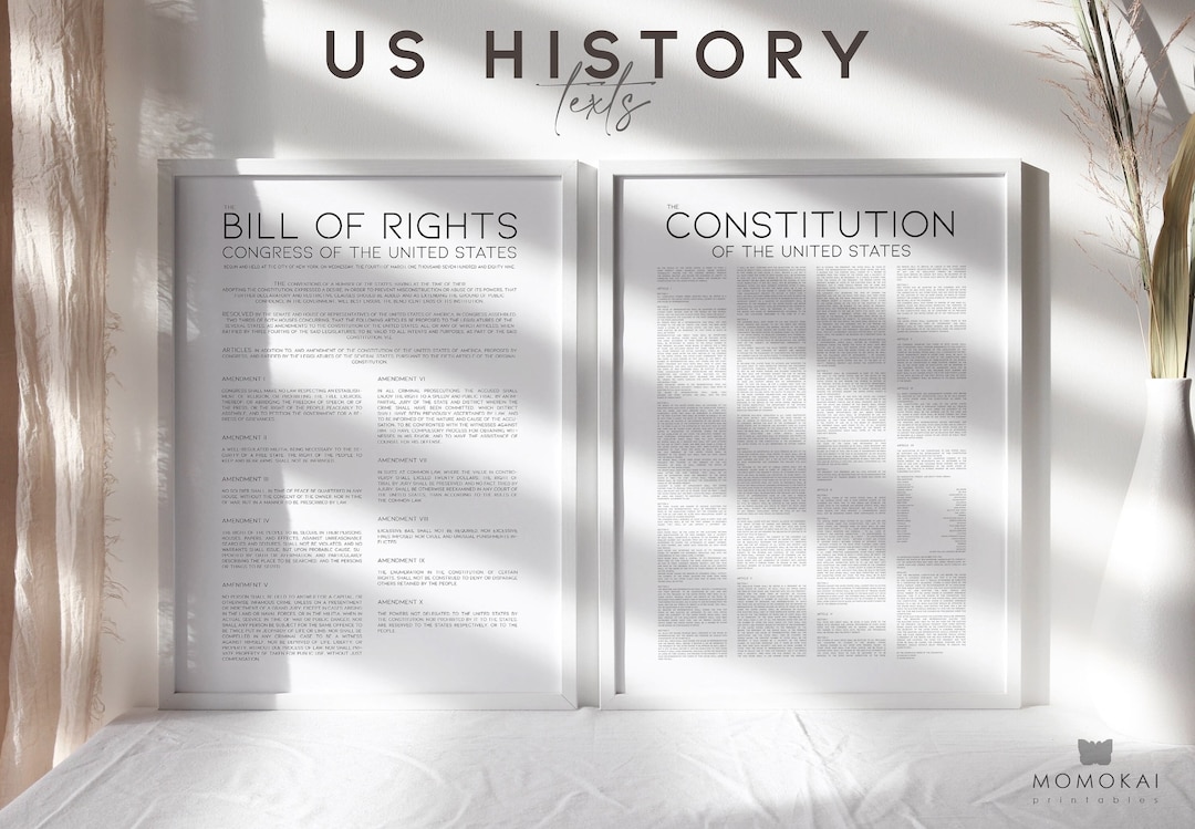 US Constitution Bill of Rights Set of Two Prints, Patriotic Wall Art ...