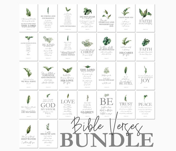 Modern Scripture Wall Art Bible Verses With Green Leaves | Etsy