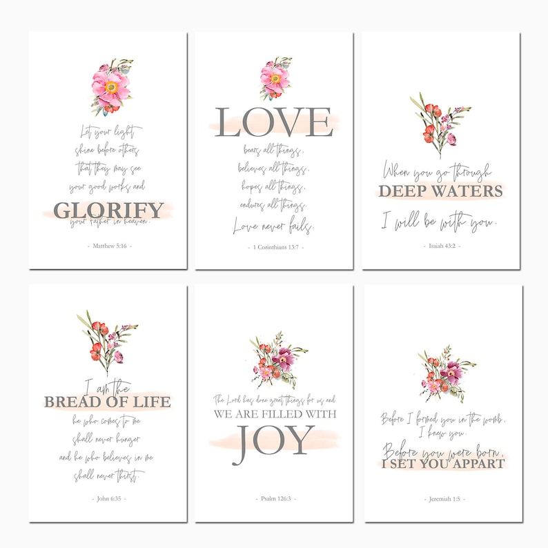Bible Verses Printable Set Flowers Inspirational Scripture - Etsy