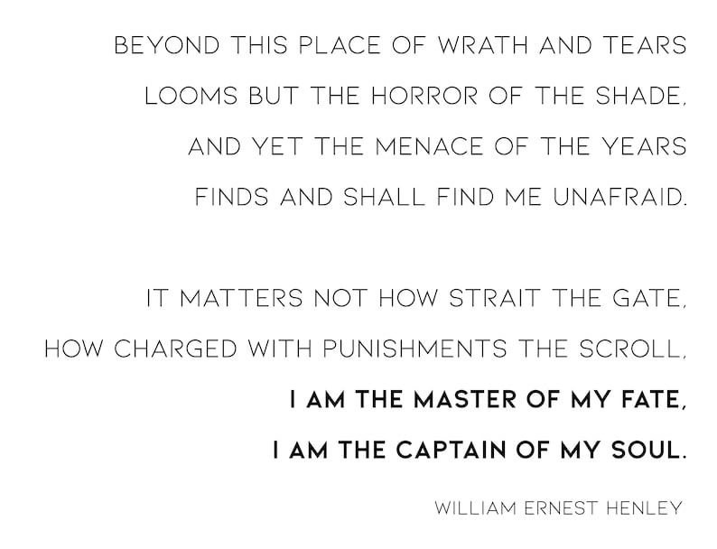 Invictus Poem Print by William Ernest Henley Invictus I Am - Etsy