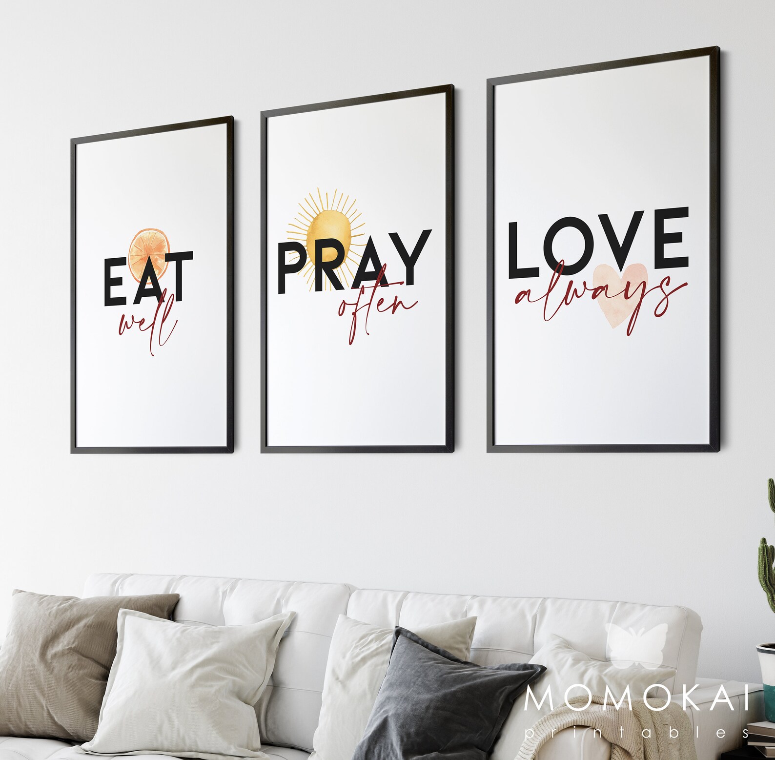 Eat Pray Love Minimalist Prints, Set of 3 Kitchen Dining Room Wall Art ...