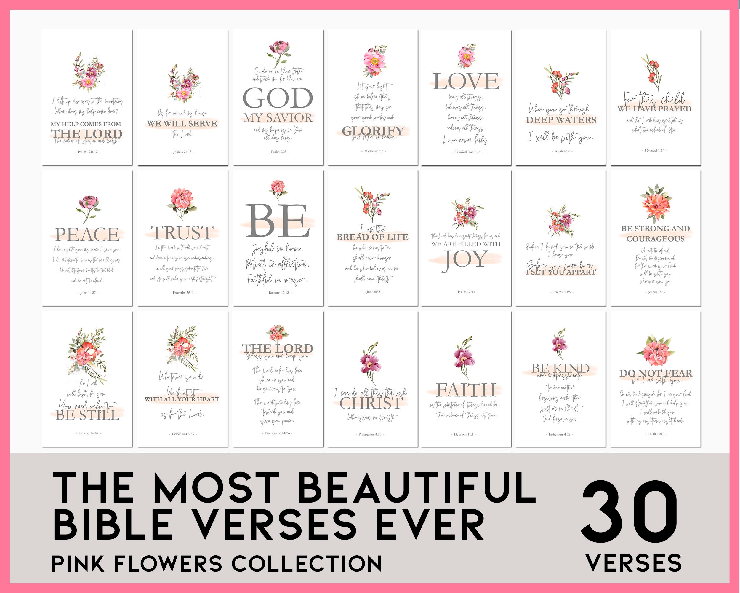 Bible Verses Printable Set Flowers Inspirational Scripture - Etsy