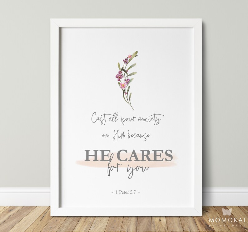 1 Peter 5:7 Verse He Cares for You Printable Pink Bible - Etsy