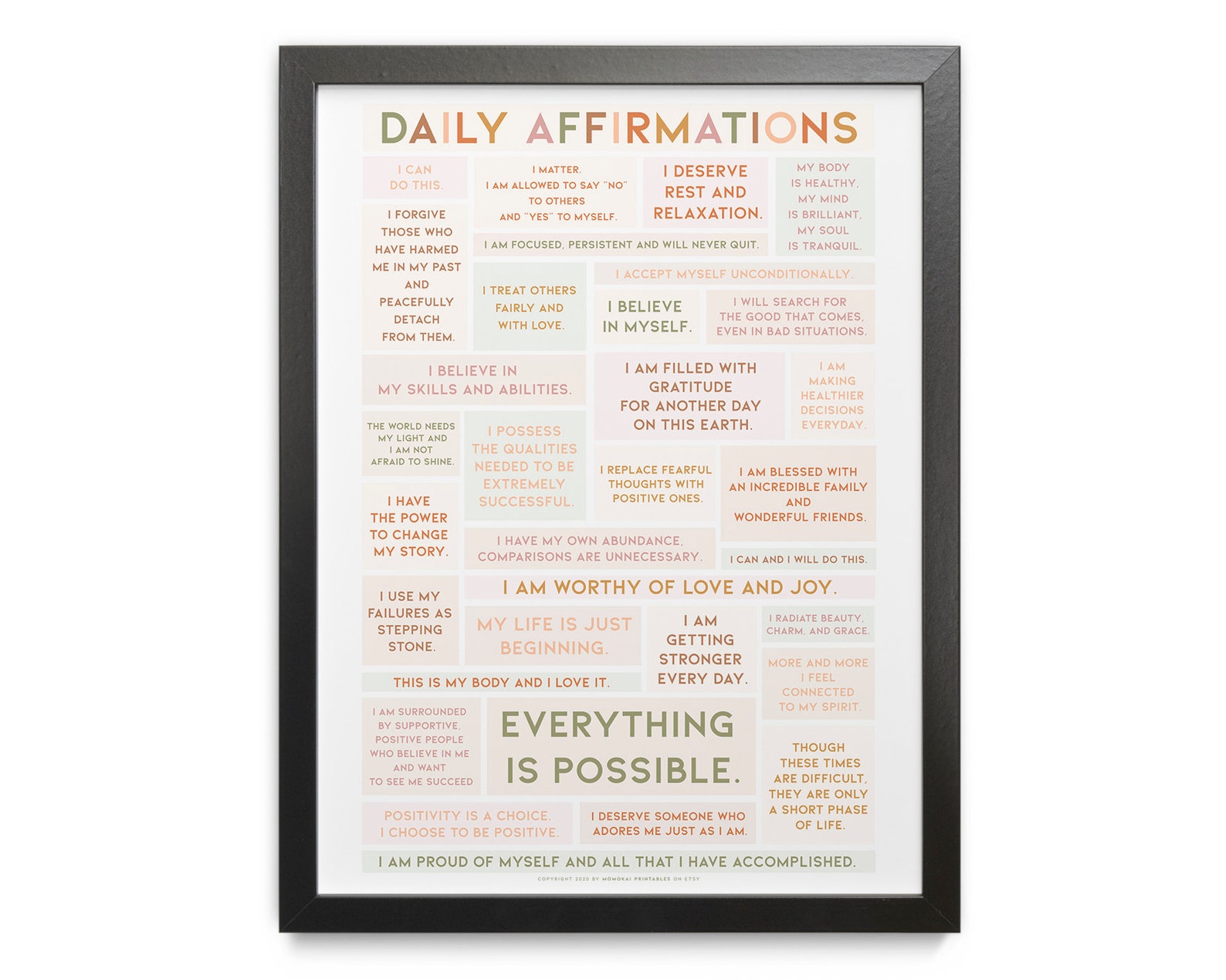 Daily Affirmations Printable Poster Encouragement Mantras | Etsy