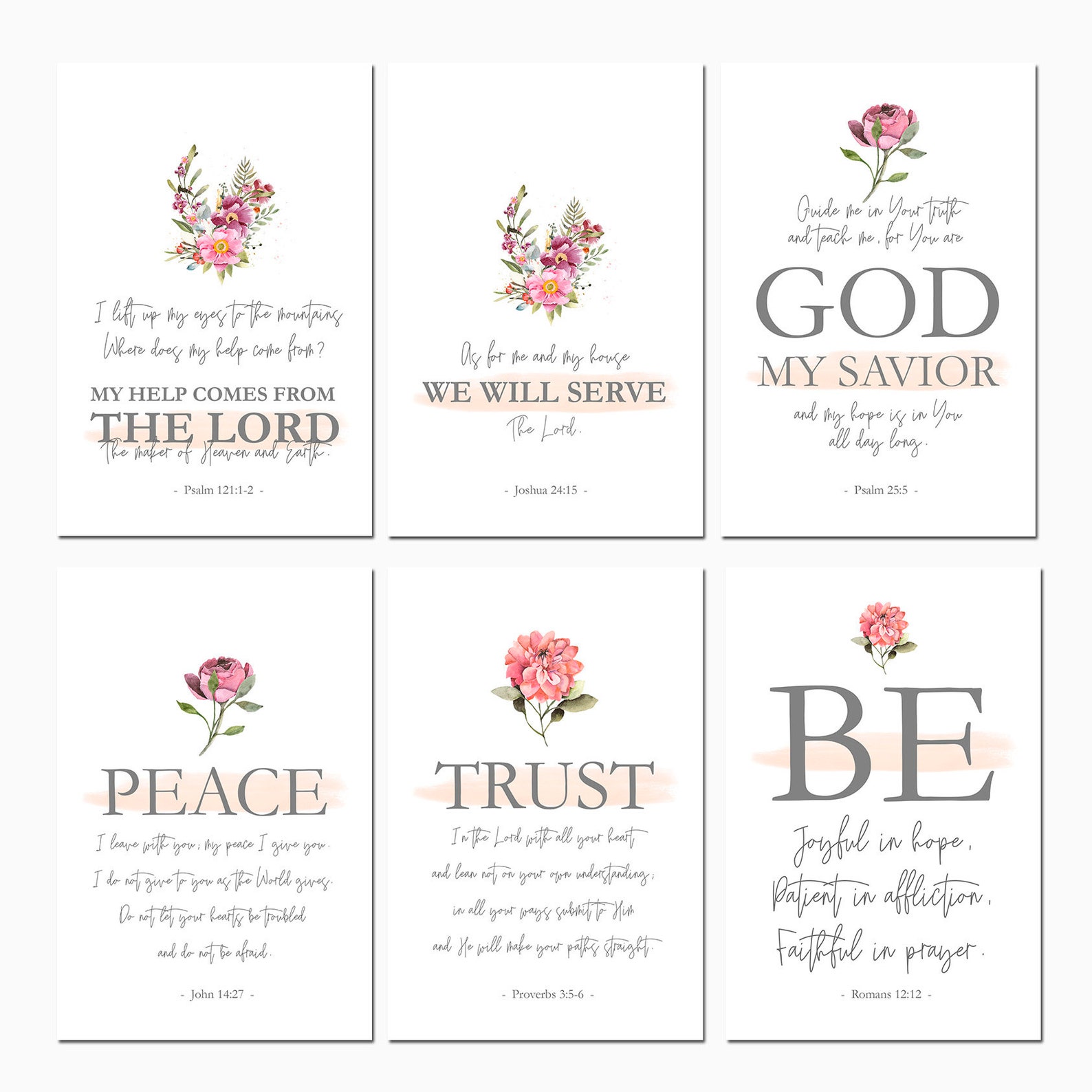 Bible Verses Printable Set Flowers Inspirational Scripture - Etsy