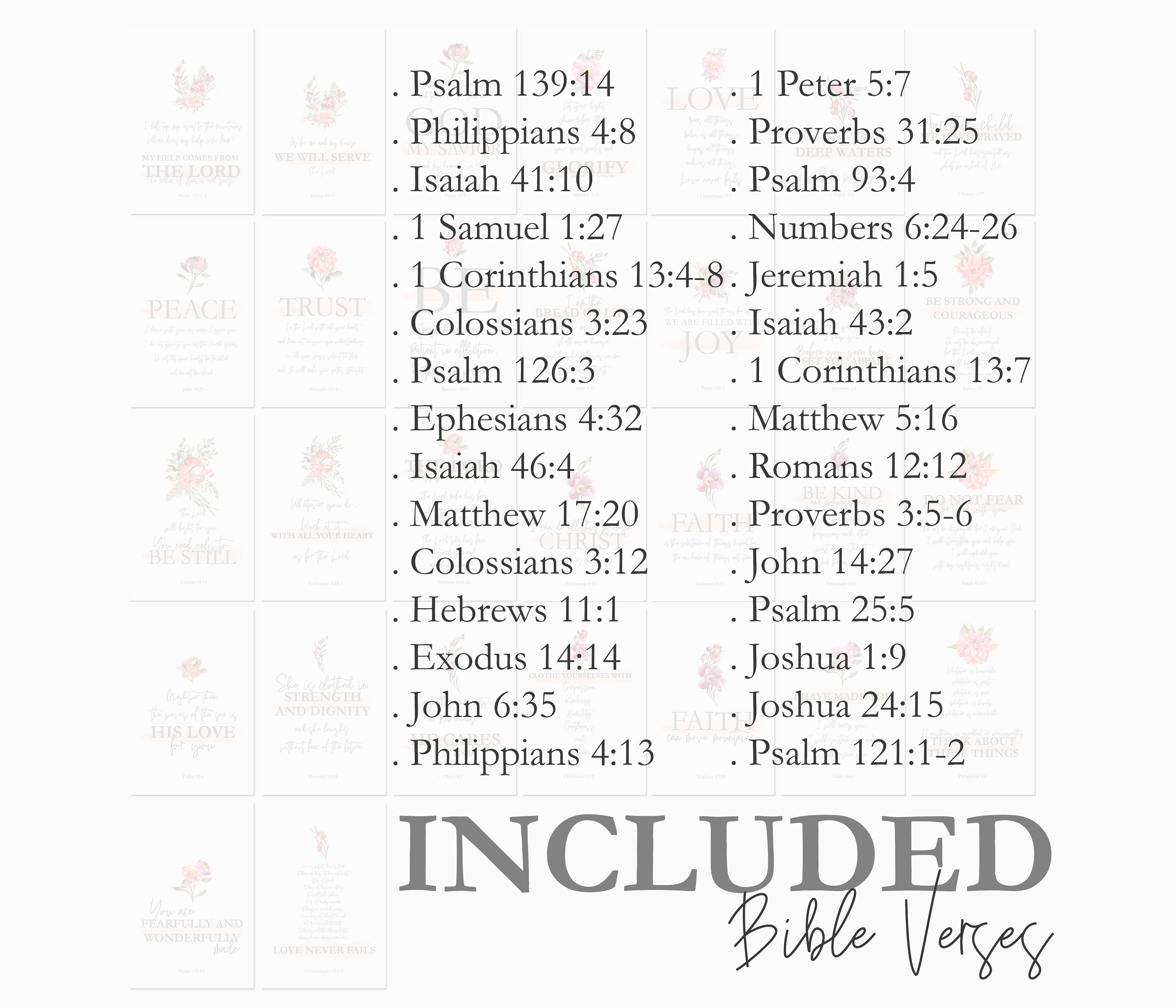Bible Verses Printable Set Flowers Inspirational Scripture - Etsy