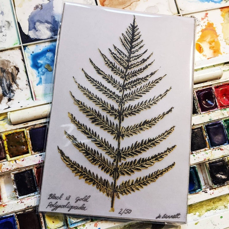 Guilded Fern Gold and Black Ink Fern Lino Prints on - Etsy