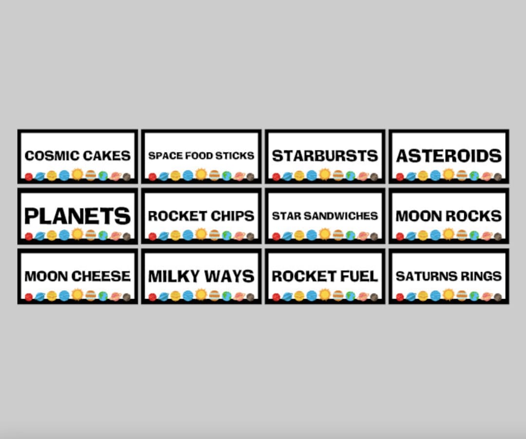 Space Food Tent Cards, Birthday Party Baby Shower Display Snack Buffet ...