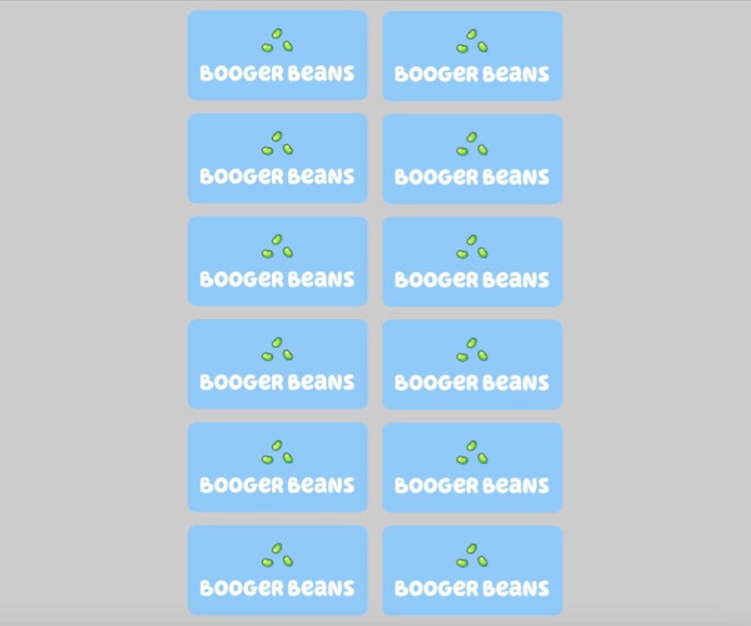 Bluey Inspired BOOGER BEANS Favour Stickers, Birthday Party Favour ...