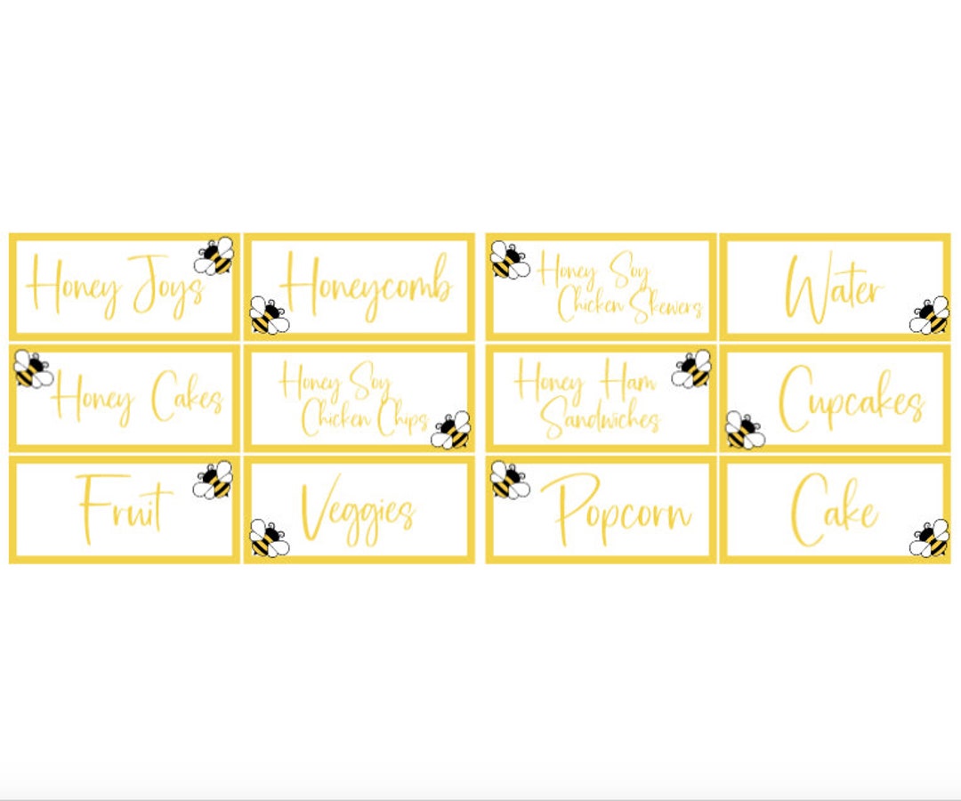 BEE Day Food Tent Cards, Birthday Party Baby Shower Display Snack ...