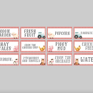 Farm Animal Food Tent Cards, Birthday Party Baby Shower Display Snack ...