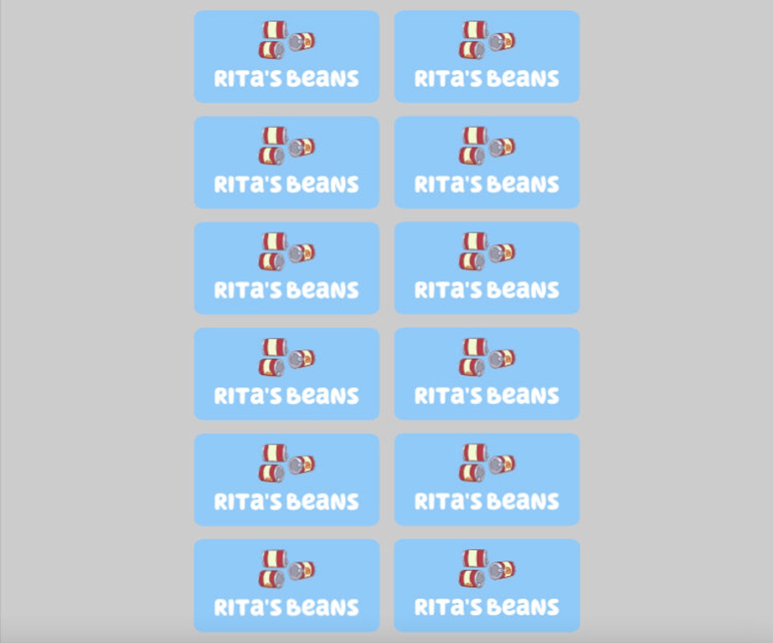 Bluey Inspired RITA'S BEANS Favour Stickers, Birthday Party Favour ...