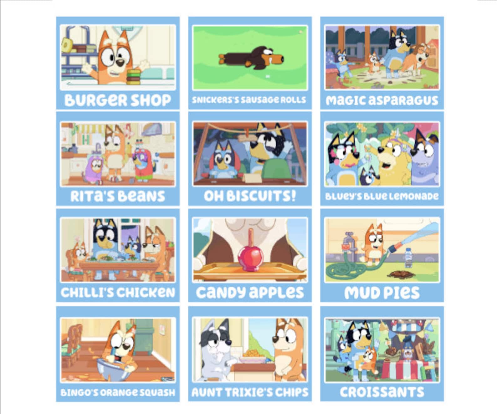 Bluey Food/activity Tent Cards, Customisable Birthday Party Display ...