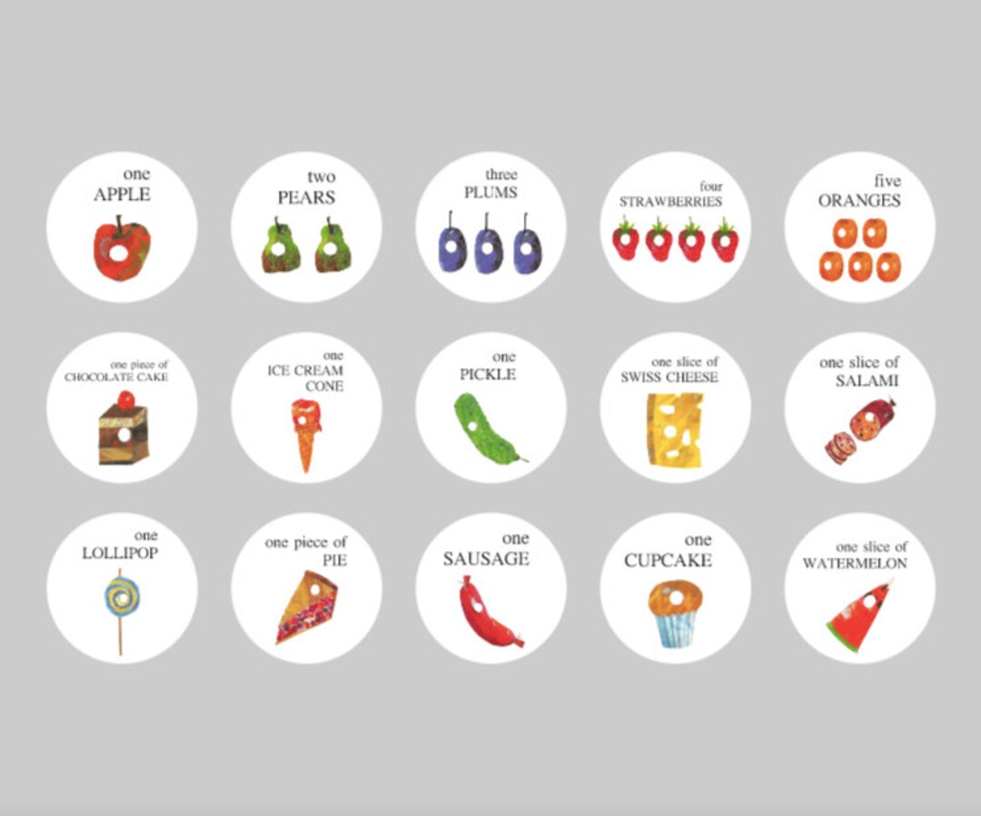 Very Hungry Caterpillar Inspired Food Label Flags X 15, Handmade ...