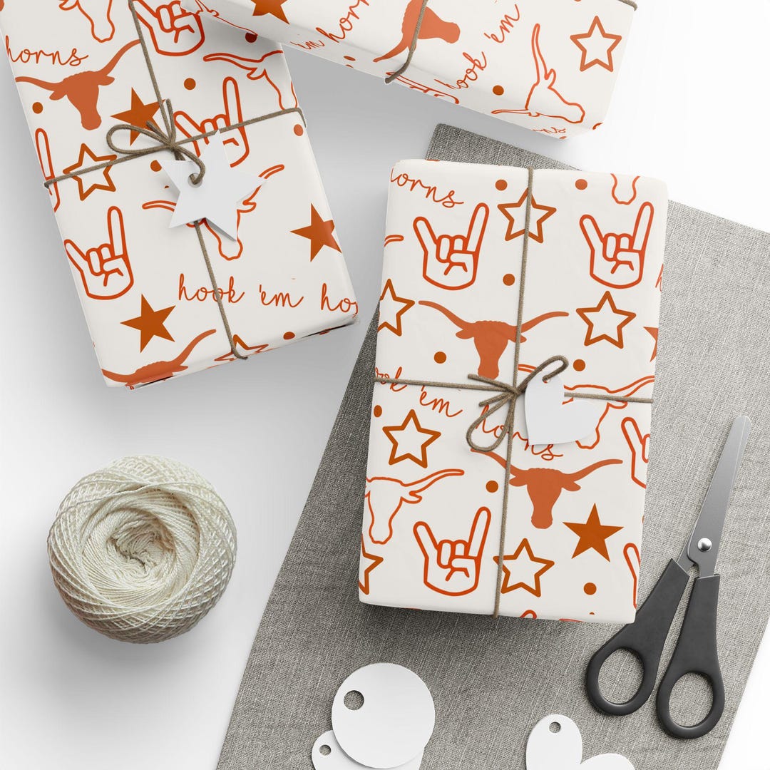 Longhorn Wrapping Paper Hook'em Horns Gift Wrap Holiday Gift Wrap ...