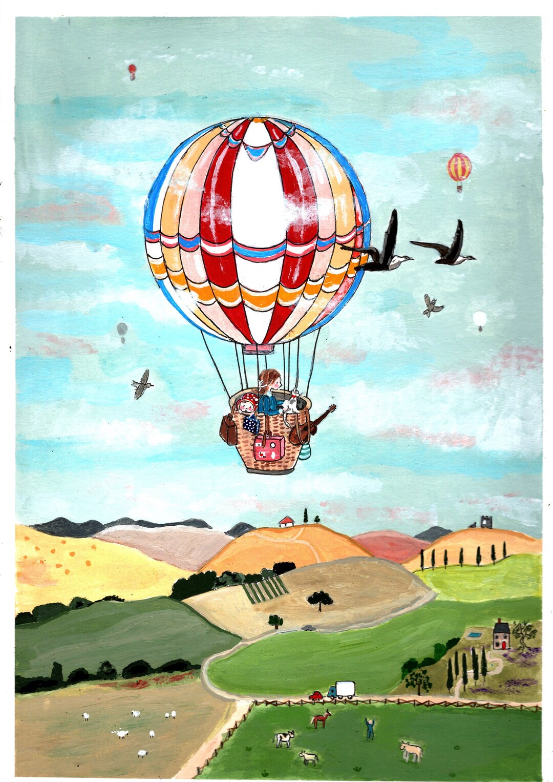 Hot Air Balloon - Postcard - A4 Poster - Art Print - Etsy