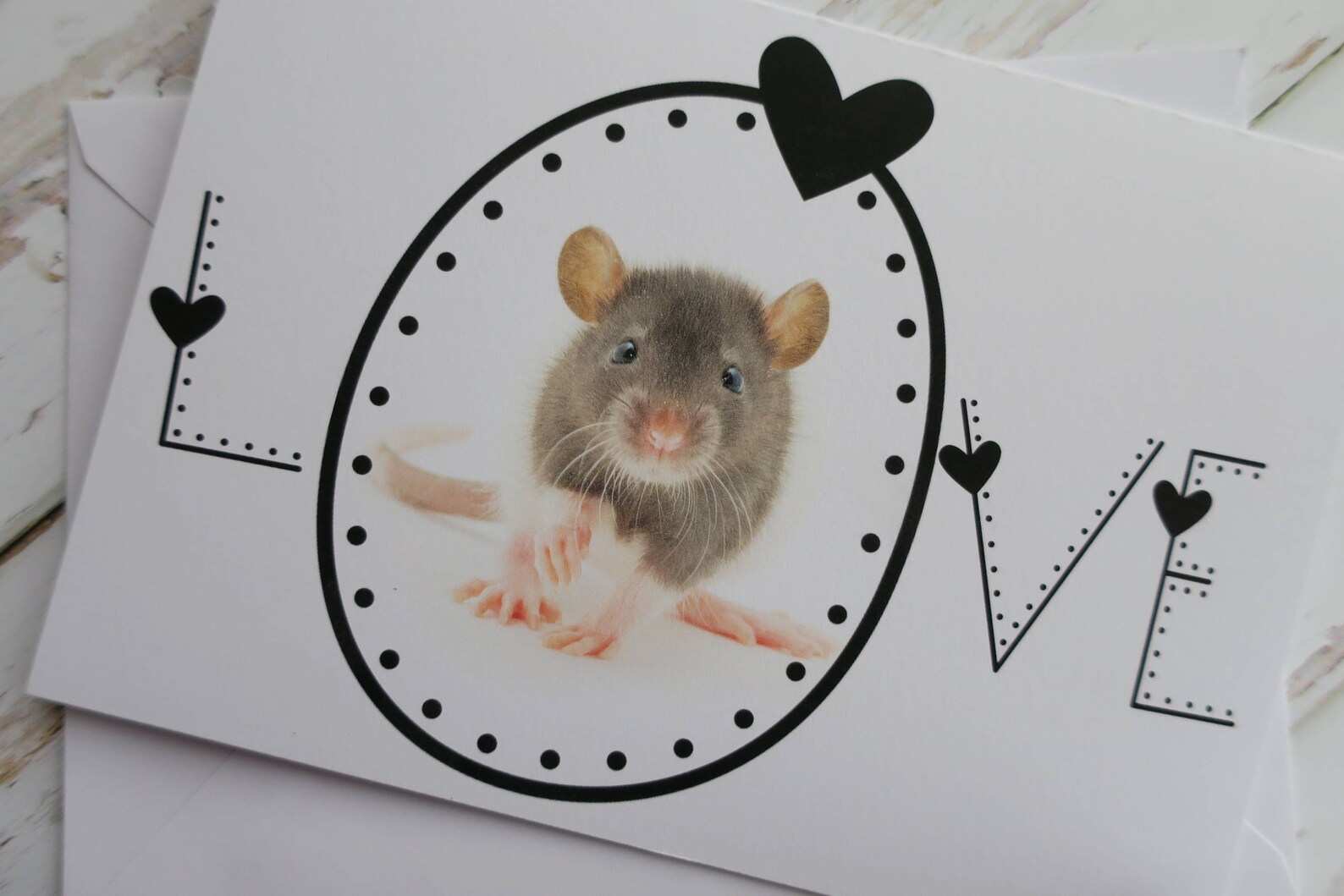 Dumbo Rat Valentines Card - Love Heart Photo (5x7 Blank Inside Card ...