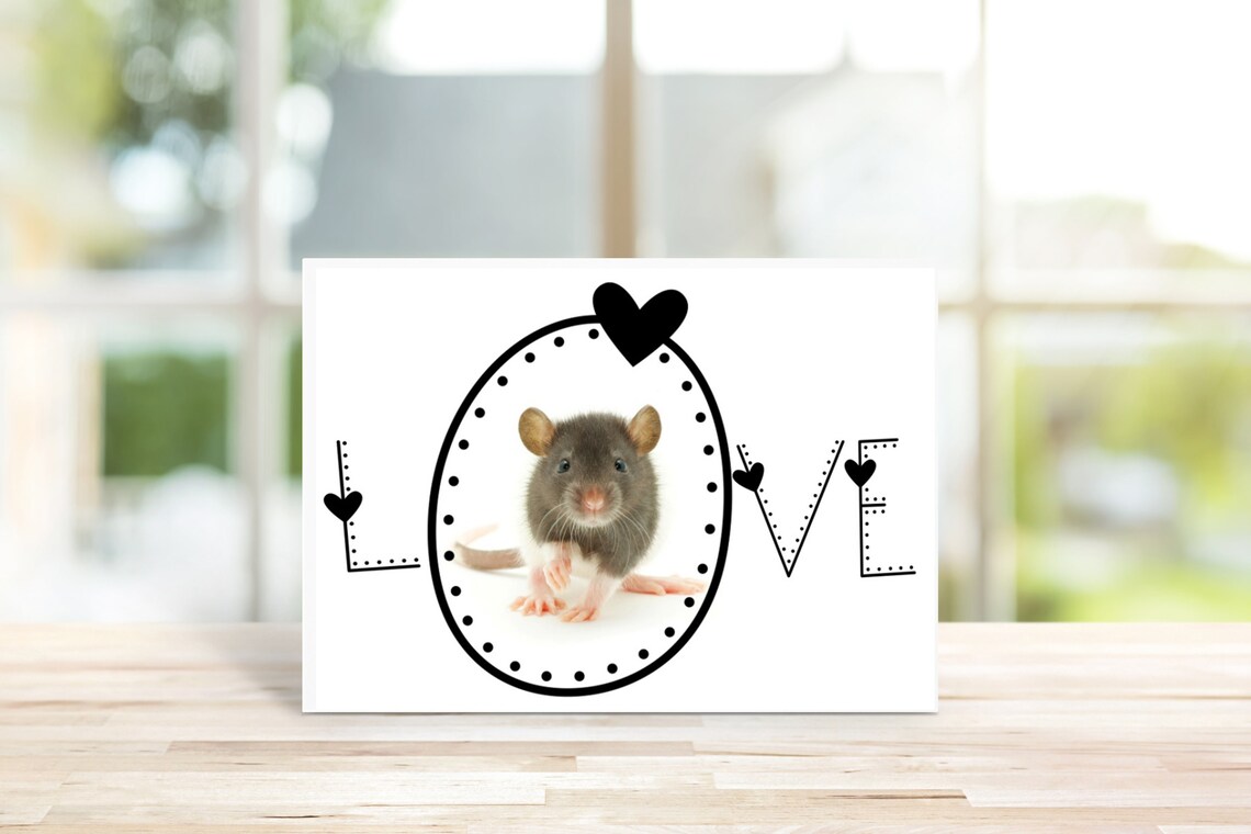 Dumbo Rat Valentines Card - Love Heart Photo (5x7 Blank Inside Card ...