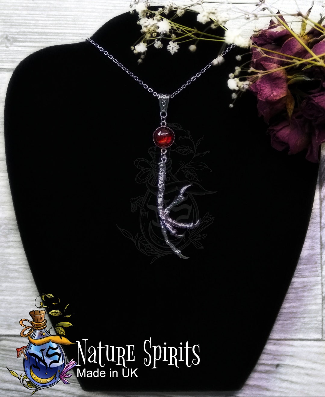 Raven Crow Bird Claw Foot Pendant Black Red Obsidian Necklace Shaman ...