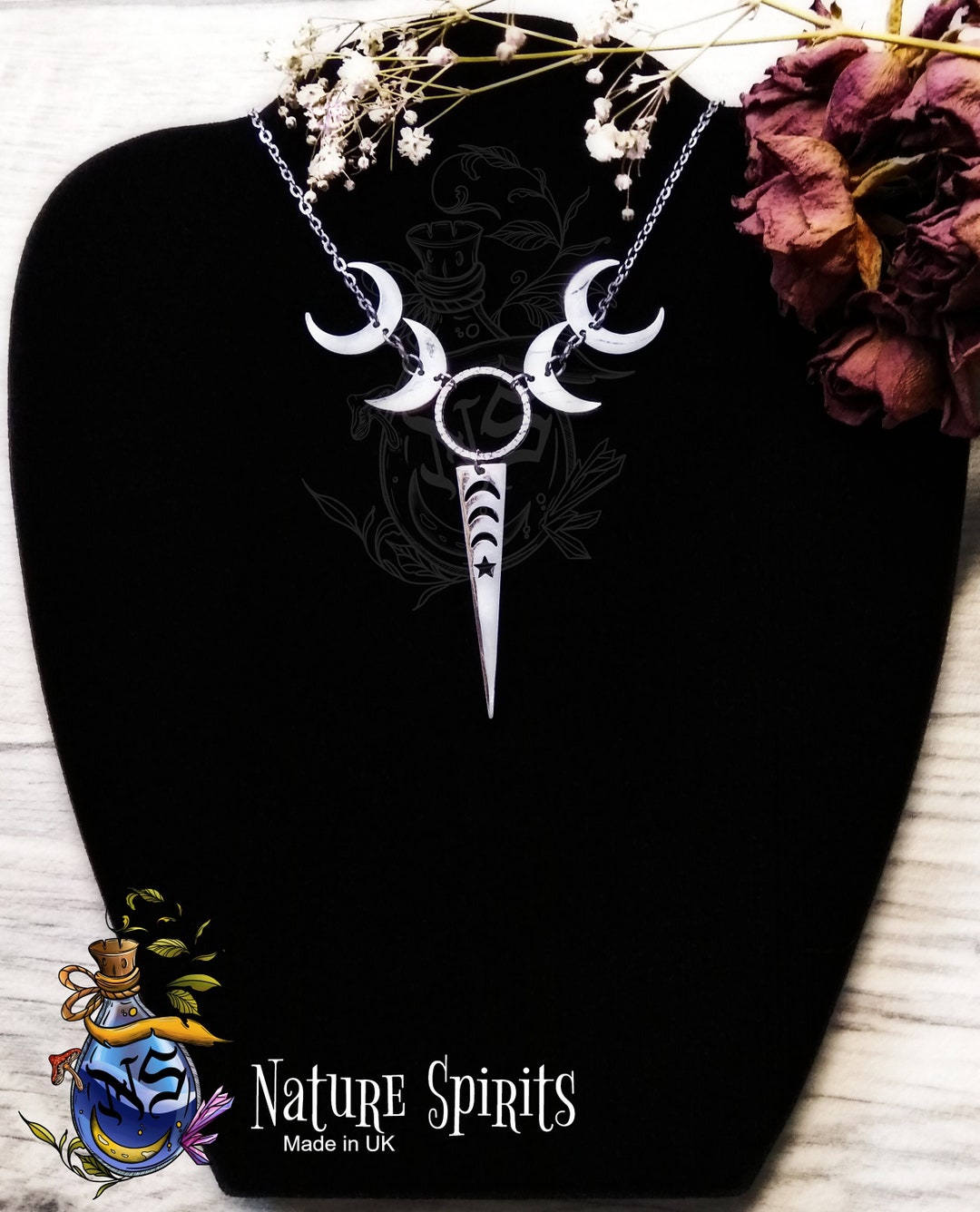 Crescent Moon Phases Star Witch Drop Gothic Princess Necklace Chain ...