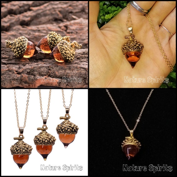 Elegant Charm Autumn Pendant Glass Golden Silver Acorn Luck - Etsy