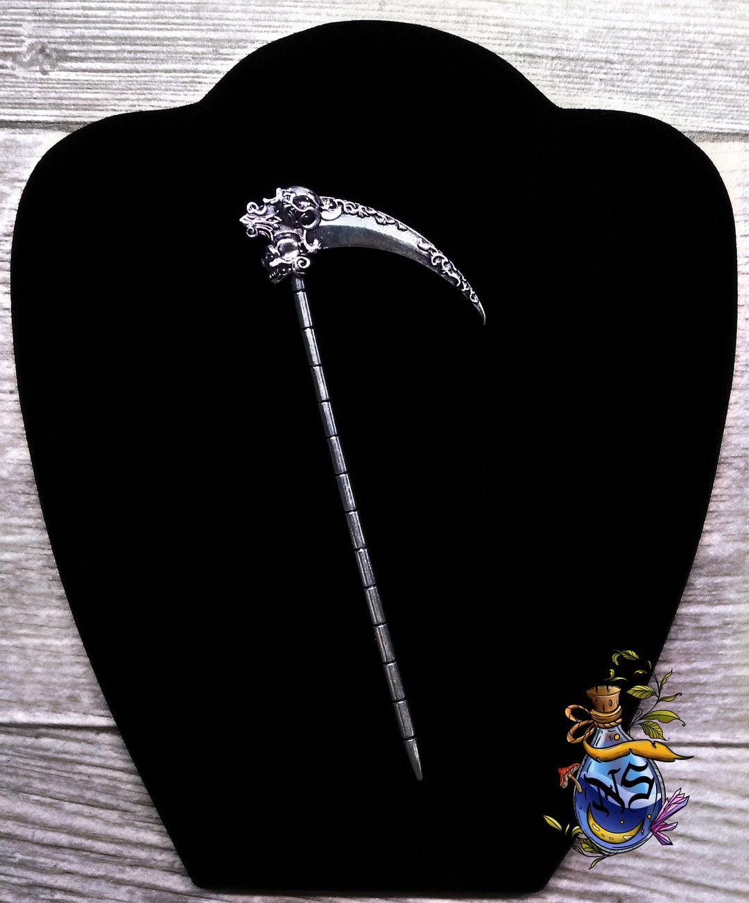 Hair Pin Stick Grim Reaper Scythe Witch Skeleton Skull Bone Bird Crow ...