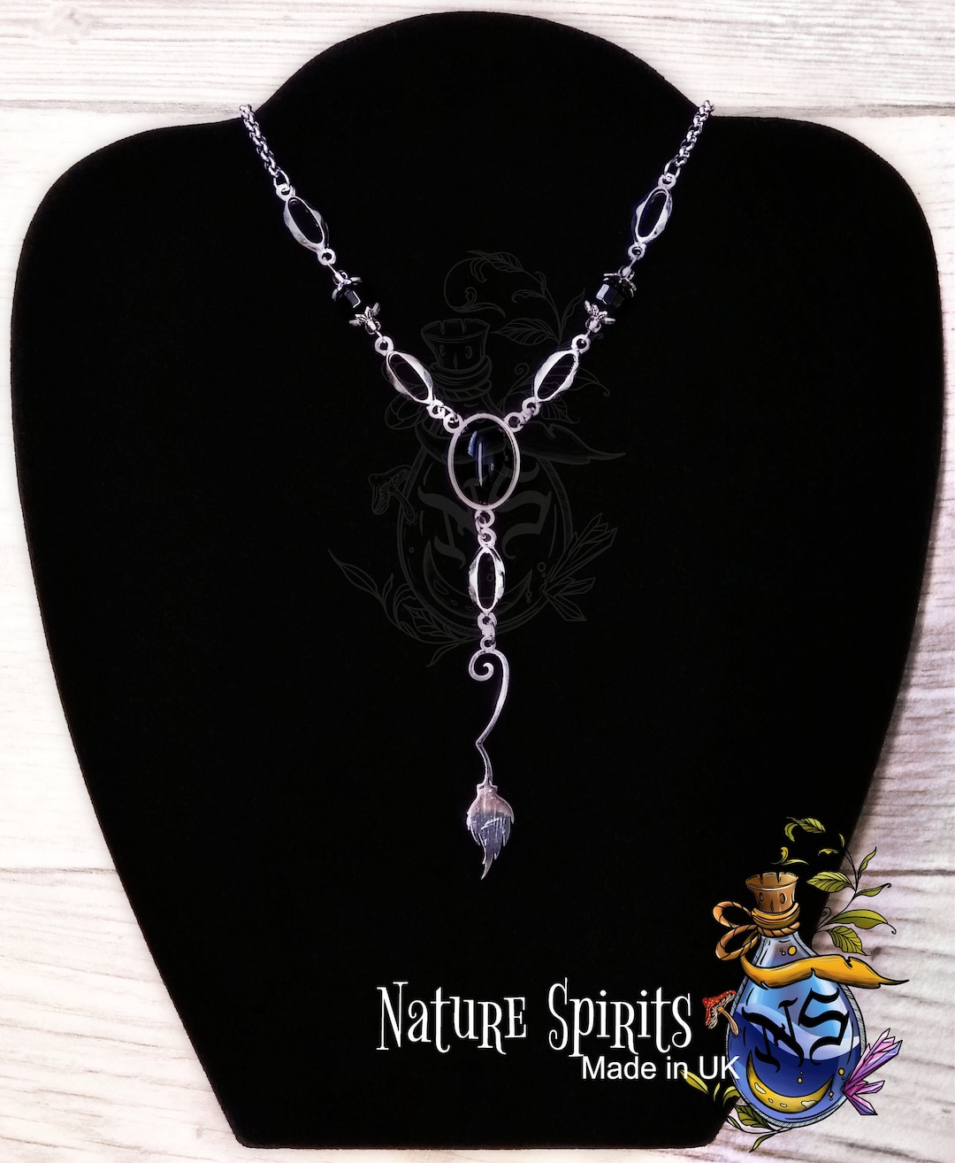 Witch Broom Obsidian Crystal Black Beads Statement Necklace Shaman ...