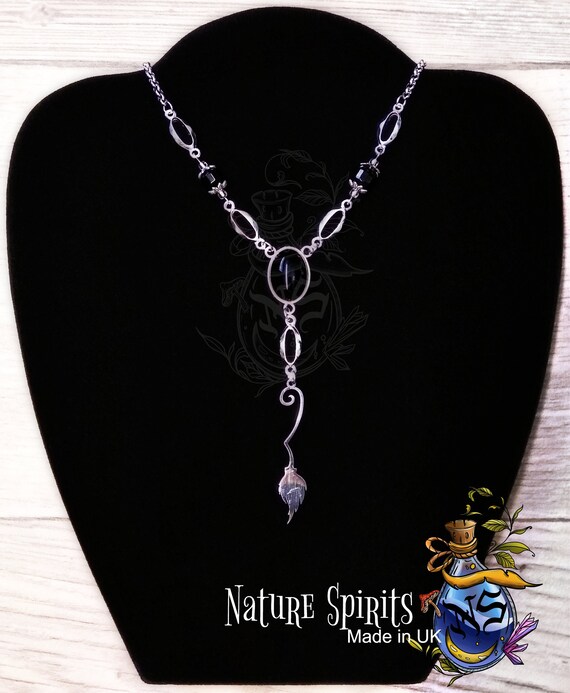 Witch Broom Obsidian Crystal Black Beads Statement Necklace | Etsy